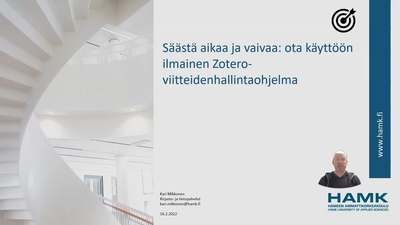 Viitteidenhallintaohjelma Zoteron asennus ja käyttöohje - HAMK Kaltura